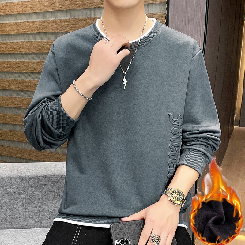 M-5XL秋冬季男生大學T 刷毛長袖上衣 薄絨大學T 長袖大學T 休閒上衣 長袖T恤男 圓領寬鬆上衣 大尺碼大學T | 蝦皮購物