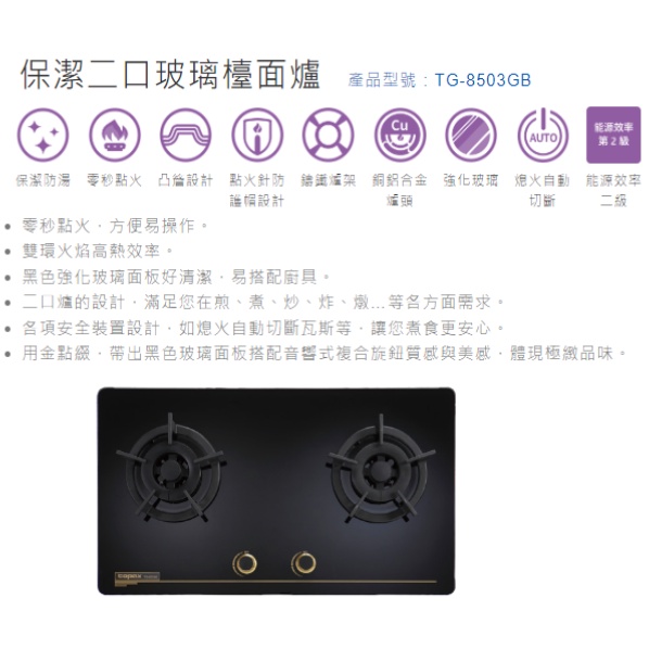 (全台安裝) 莊頭北 二口 檯面爐 TG-8503G 瓦斯爐 | 蝦皮購物