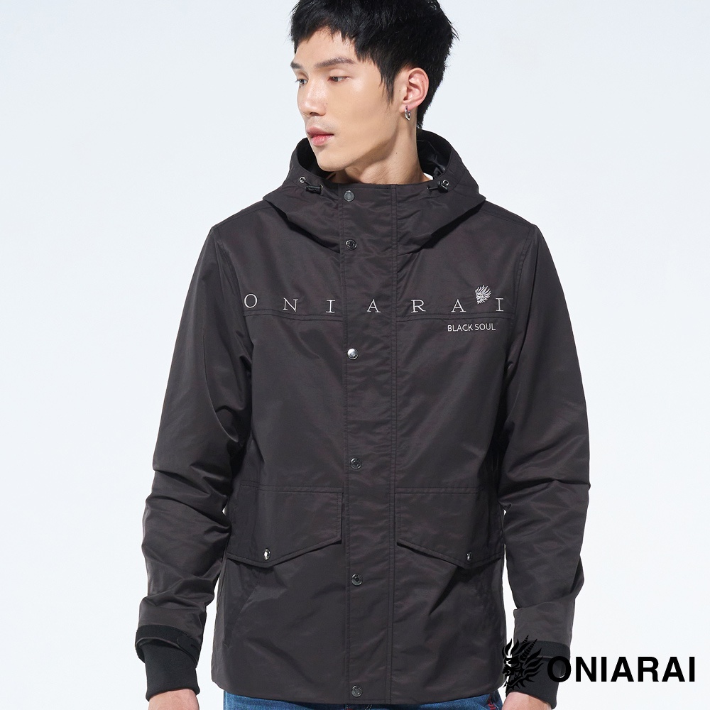 BLUE WAY 鬼洗 ONIARAI-男款 闇光防潑水LOGO繡花連帽薄外套 | 蝦皮購物
