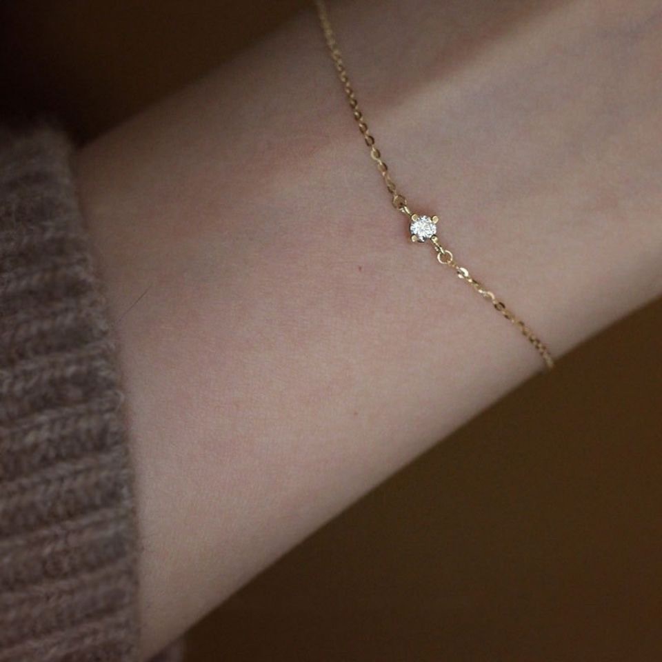 S925純銀單鑽手鍊女款鍍14k金日韓簡約ins風小眾熱賣款時尚纖細極簡氣質手鍊 | 蝦皮購物