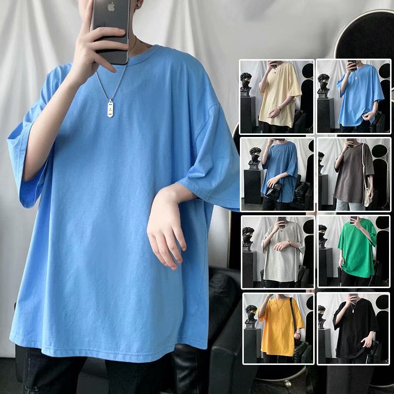 男生素t大尺碼 短t M-5XL 短袖男 素色寬鬆五分袖圓領短t 韓國休閒百搭T恤男女情侶大尺碼短袖 寬鬆五分袖 | 蝦皮購物