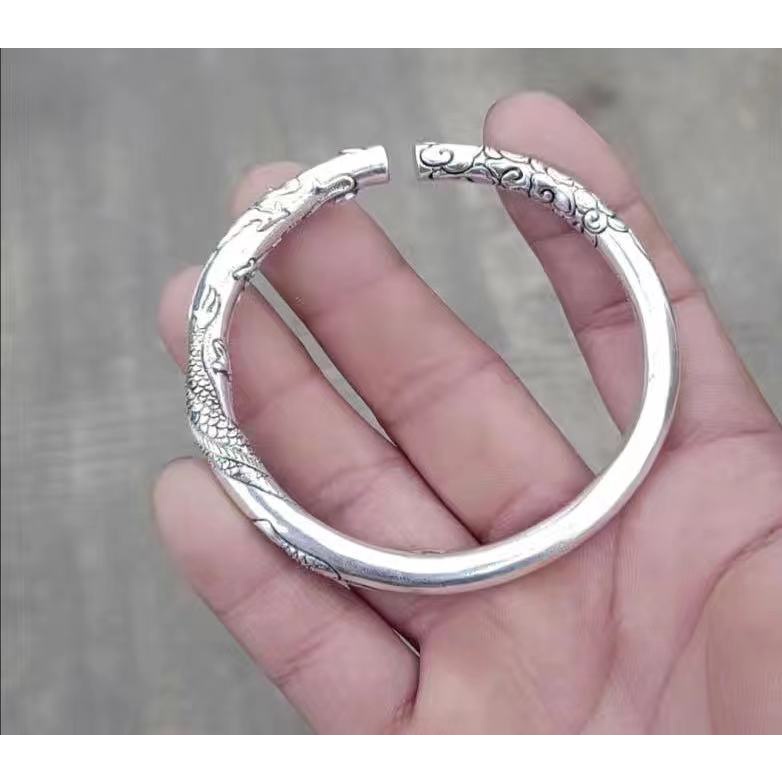 熱賣-小葉的小店龍抱柱祥云手鐲S999足銀手工銀鐲男款霸氣銀手鐲純銀男士手鐲 | 蝦皮購物