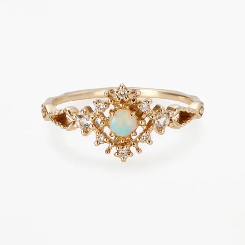 專櫃品牌輕珠寶nojess 極致美古典稀有復古華麗鏤空雕蕾絲雪花黃k金10k金蛋白石鑽石宮廷圖騰鏤空花戒子戒指 | 蝦皮購物