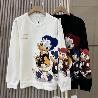 【PixiePop】加大尺碼女裝 大尺碼上衣 圓領大學T 秋冬新款時尚卡通唐老鴨長袖大學T潮流百搭套頭上衣 | 蝦皮購物