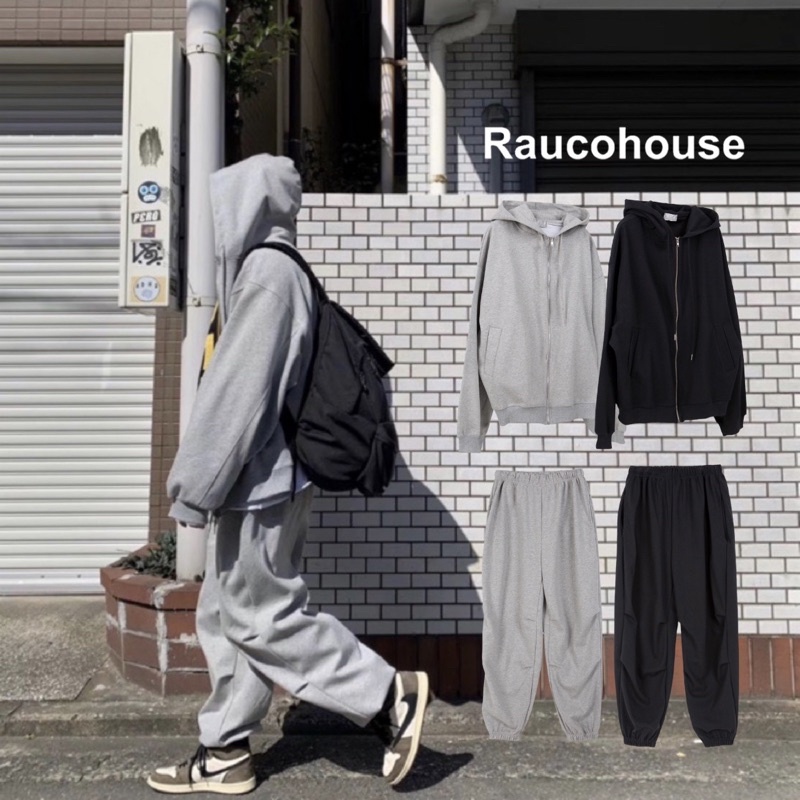 【JIN】現+預！🇰🇷韓國 Raucohouse 寬鬆垂墜 棉褲 連帽外套 套裝 | 蝦皮購物
