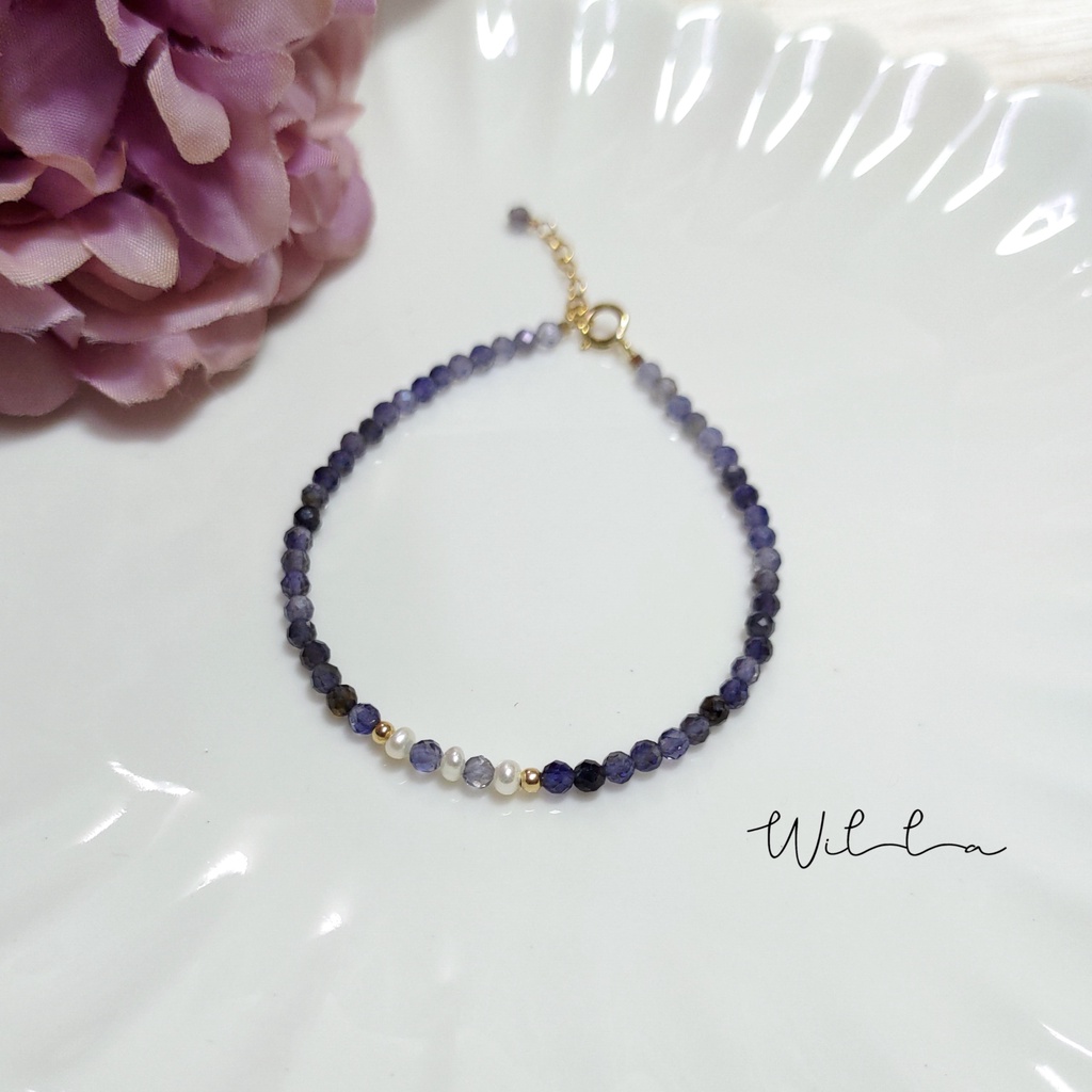 ≡Willa’s hand made shop≡堇青石 淡水珍珠 美國14KGF 迷你水晶手鍊 輕珠寶手鍊 減肥石 實拍 | 蝦皮購物