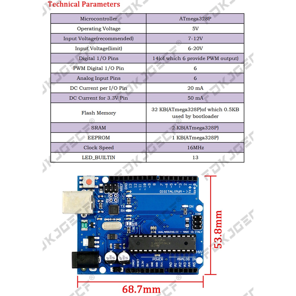 適用於 UNO R3 官方 ATMEGA16U2+MEGA328P 芯片適用於 Arduino UNO R3 開發板 + | 蝦皮購物