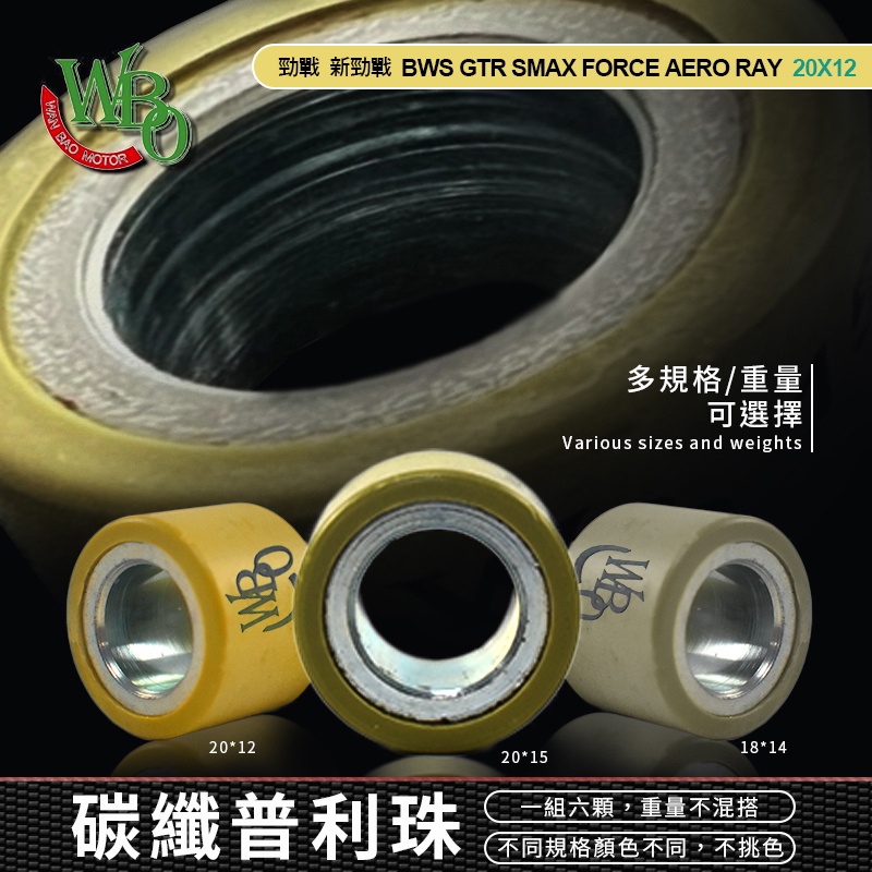 萬寶 WBO 碳纖 普利珠 滾珠 20X12 勁戰 新勁戰 BWS GTR AERO SMAX FORCE | 蝦皮購物