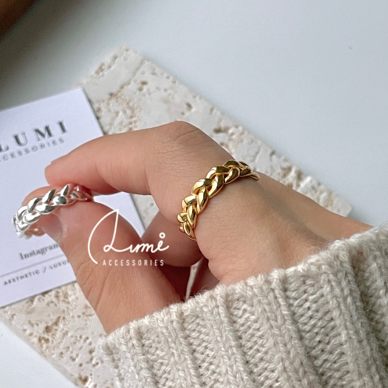 [ALUMI] 辮子銀戒｜S925純銀 鍍18K金 麻花辮 開口戒 戒指 飾品 純銀戒指 | 蝦皮購物