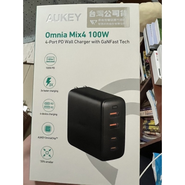 【多工同時快充】AUKEY 氮化鎵GaN系列 Aukey Omnia Mix 4 100W 4孔充電器 二手（全新未拆封 | 蝦皮購物