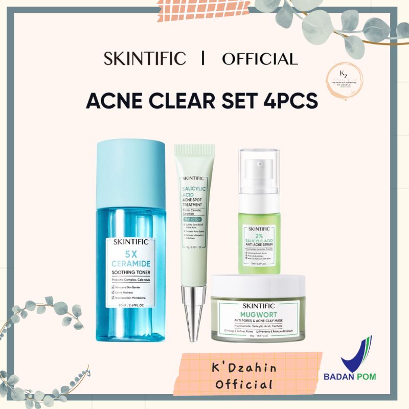 SKINTIFIC Acne Clear set 4pcs - Salicylic Acid Acne Sport | 蝦皮購物