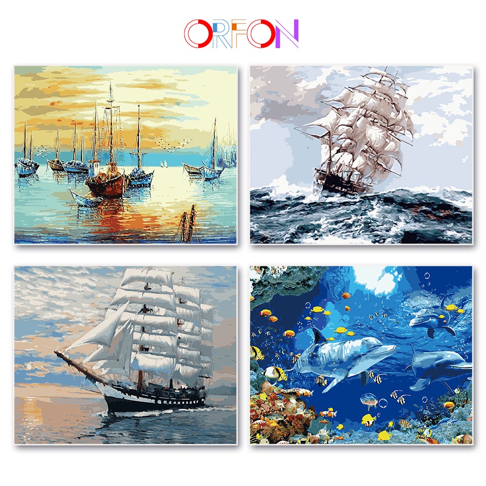 【ORFON】數字繪畫40*50cm Diy相框手工填色關於海洋減壓油畫手繪帆家居裝飾生日禮物 | 蝦皮購物