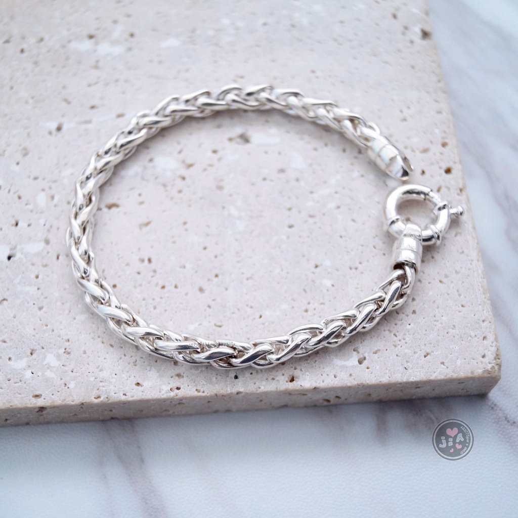 中性 立體 編織 5m 大圓扣 麻花 純銀手鍊 注黑/銀白S925。正生純銀 | 蝦皮購物