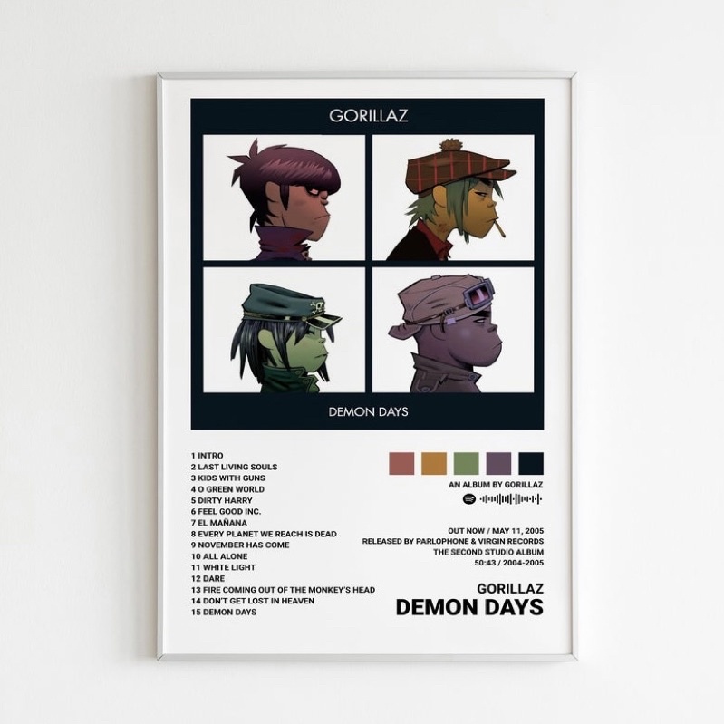 Gorillaz - Demon Days 專輯曲目列表海報 含Spotify 代碼掃描 | 蝦皮購物