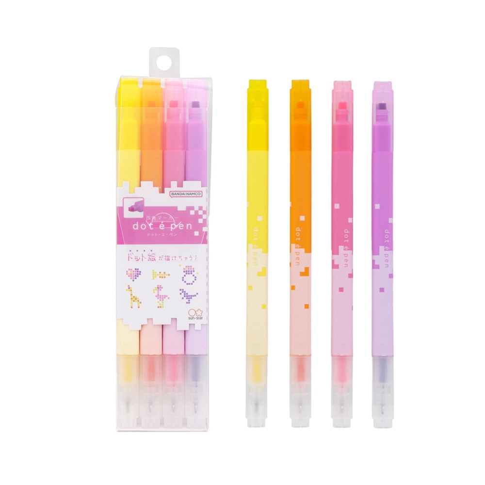【sun-star】dot 'e pen方形標記圓點雙頭兩用筆 4入組 (日本進口台灣現貨) 螢光筆 記號筆 像素筆 | 蝦皮購物
