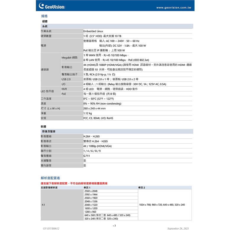 Geovision 奇偶 GV-SNVR0812 800萬 4K高畫質 H.265 PoE 8路 網路型錄影主機 NVR | 蝦皮購物