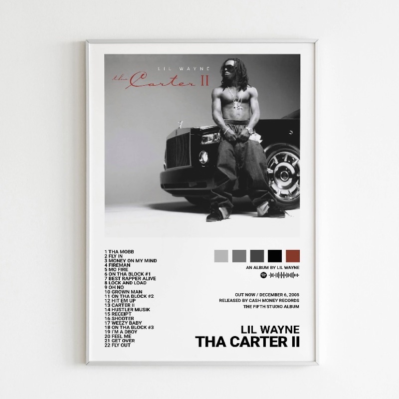 Lil Wayne - The Carter II 專輯曲目列表海報 含Spotify 代碼掃描 | 蝦皮購物