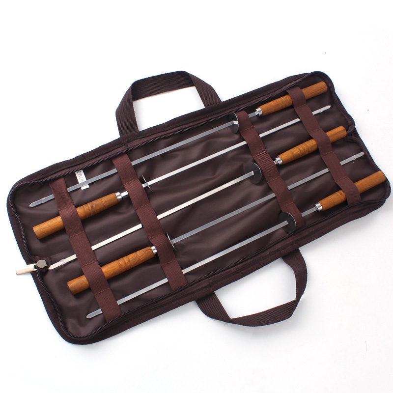 SELPA CLS BBQ木柄不鏽鋼烤肉叉五入組(附收納袋) 烤針五件套裝 野餐 露營 | 蝦皮購物