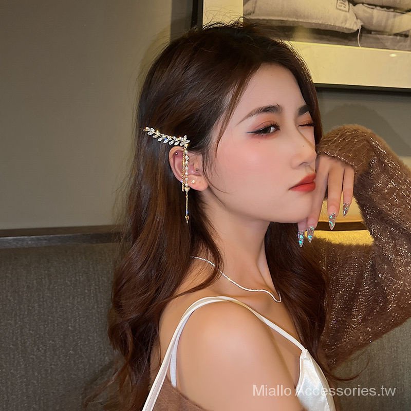 【Miallo】高級感樹葉閃鑽流蘇髮夾女設計感側邊流海髮卡髮飾早春邊夾夾子潮 4EH8 | 蝦皮購物