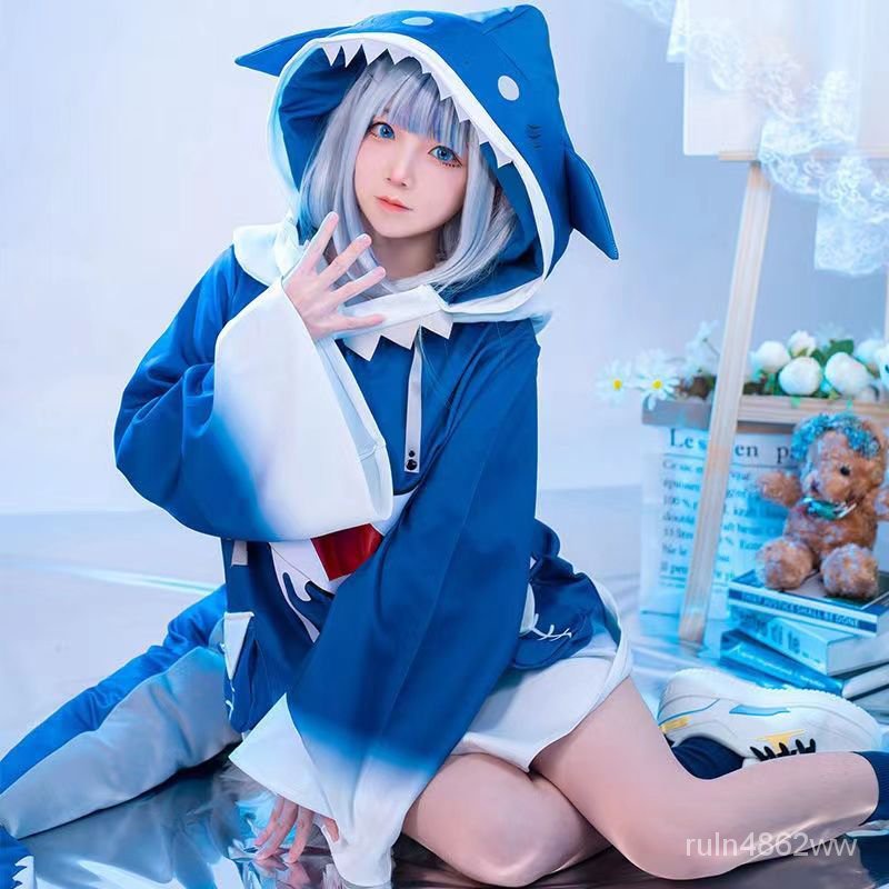 鯊鯊cos 衣服 虛擬主播 古拉cos服HololiveEN GwarGura噶嗚古拉鯊魚服cosplay服裝女尾巴 | 蝦皮購物