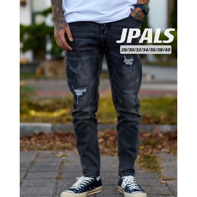 【JPALS】超彈力 超顯瘦 窄身 暗黑 破壞黑牛 彈性 黑色牛仔褲 水洗破壞 破褲 NB搭配神褲 [A02] | 蝦皮購物