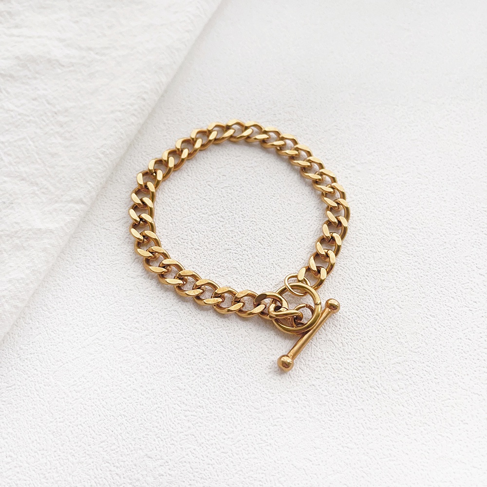 鈦鋼手鍊 古巴鍊OT扣手鍊【UME】洗澡可戴 不退色鈦鋼手鍊 鍍18K金 | 蝦皮購物