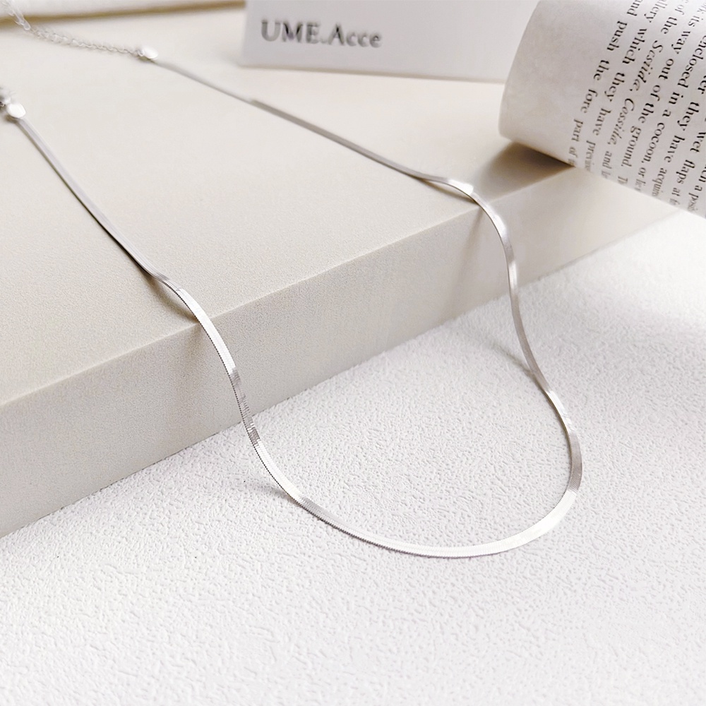 [全純銀.項鍊] 扁蛇骨項鍊 裸練【UME】洗澡可戴 S925純銀蛇鍊 蛇骨鍊 鎖骨鍊 | 蝦皮購物