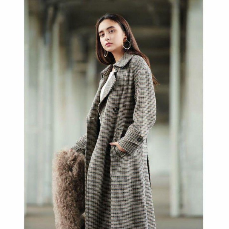 Cocodeal 雜誌款 俐落英倫格紋翻領混羊毛大衣 外套 2號 | 蝦皮購物