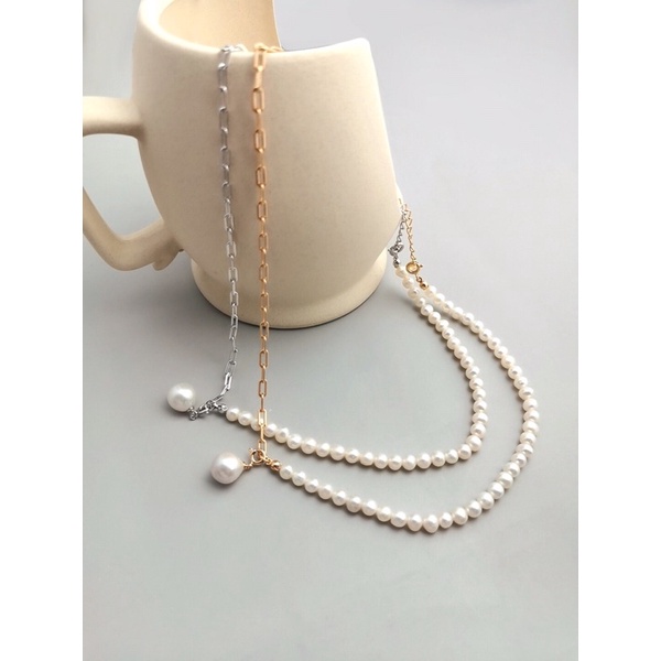 LazyBee 《設計師款》 巴洛克珍珠吊墜 不對稱925純銀鍍18k金項鍊 ｜預購 | 蝦皮購物