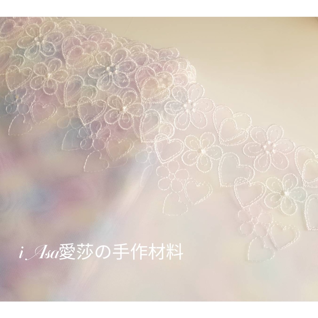 《iAsa愛莎の》手作材料 日單寬13~19cm愛心花朵馬卡龍色系暈染單邊精緻網紗刺繡花邊Lolita | 蝦皮購物