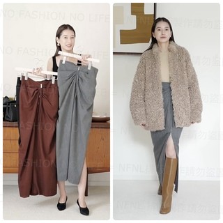 ☆NFNL☆ 灰1在台 CLANE 松本IG直播自留推薦 日幣26400 神美女人味 顯瘦剪裁開叉設計拉鍊羊毛呢長裙 | 蝦皮購物