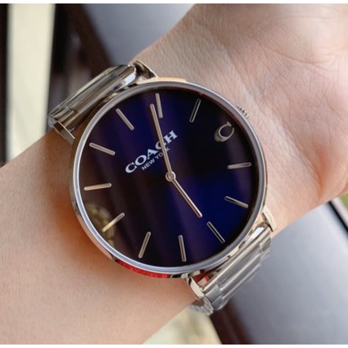 coach 經典 charles 黑錶盤 不銹鋼 鋼帶 logo 41mm 手錶 Coach watch | 蝦皮購物