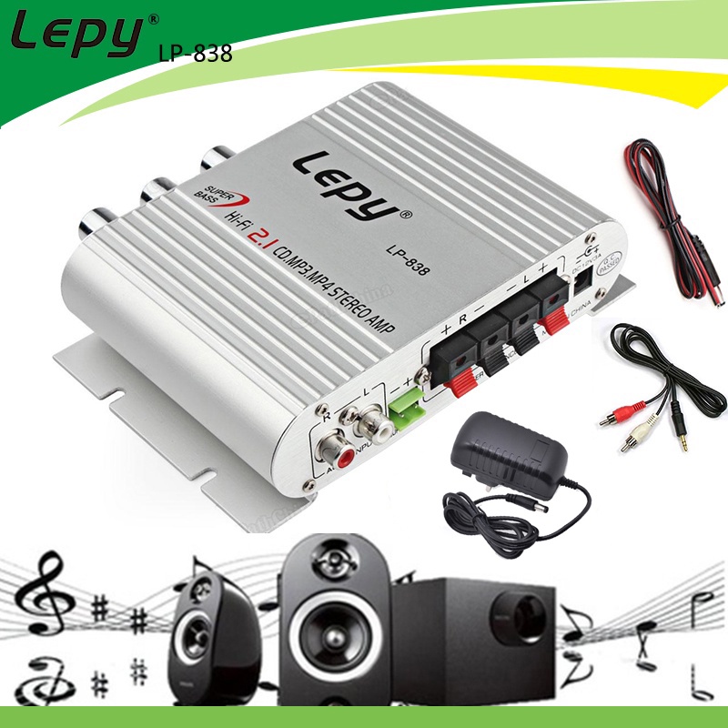 Lepy LP-838 Hi Fi 汽車功率放大器 2.1CH 數字低音炮立體聲音頻銀色帶 12V 電源+RCA 音頻 | 蝦皮購物