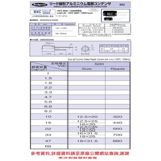 電容器,BXC,500V,47uF,尺寸18*31.5,壽命12000小時(1個=NT 50元)Rubycon | 蝦皮購物