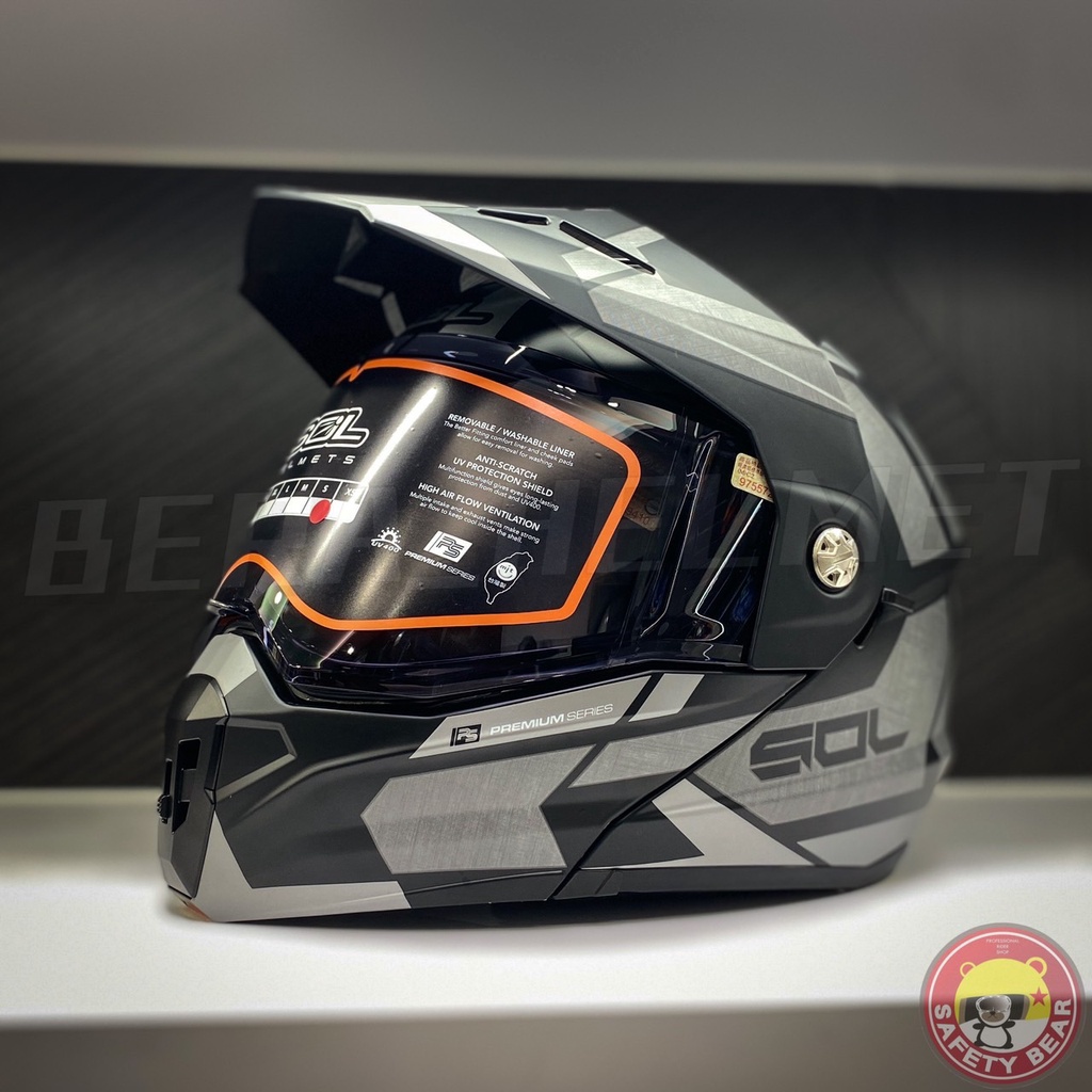 🌟台南熊安全🌟SOL SM-6P 前衛者 消光黑/銀 複合可掀式安全帽 全罩 可樂帽 山車帽 越野帽 安全帽 雙D扣 | 蝦皮購物