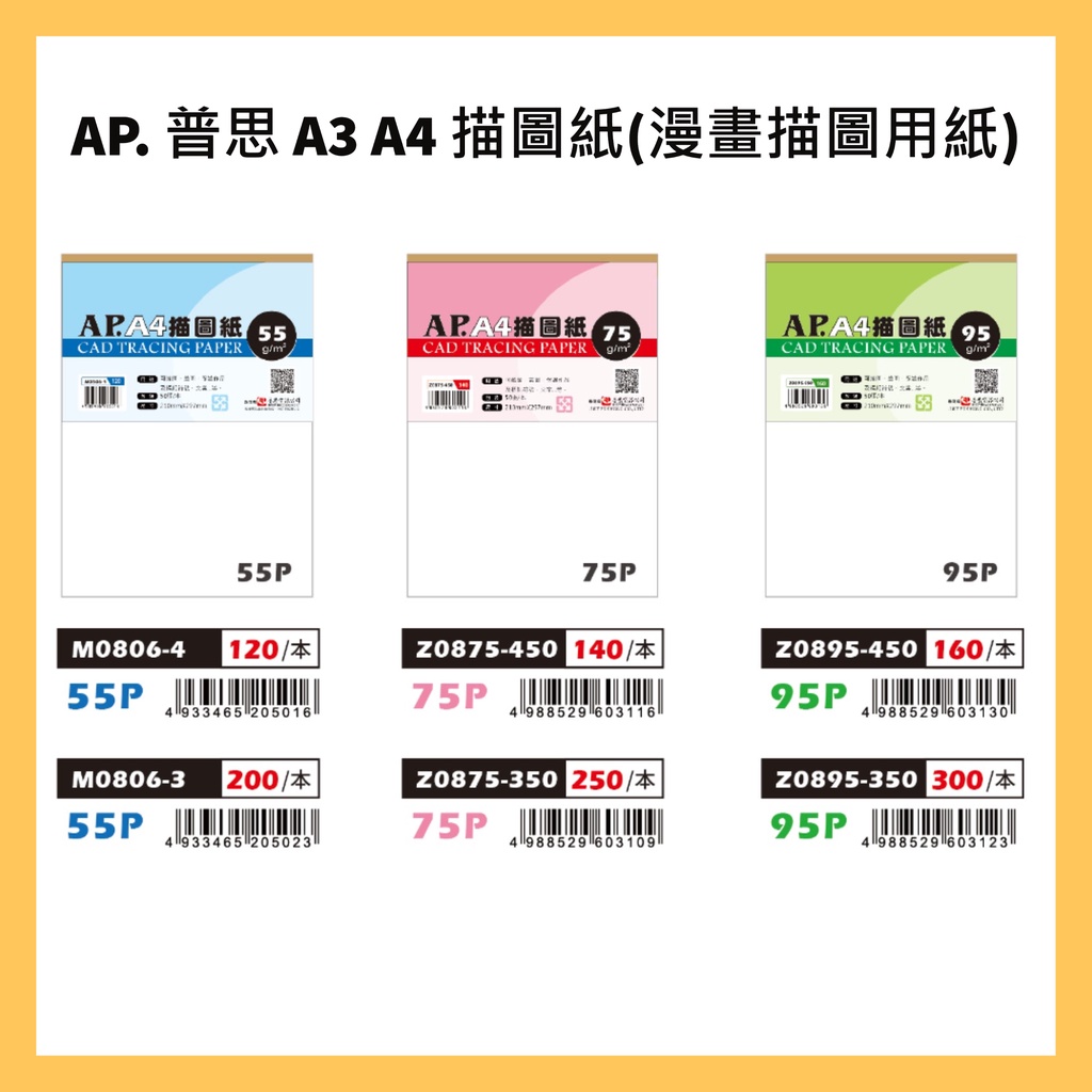 AP. 普思 A3 A4 描圖紙 55磅 75磅 95磅 50張/包 (漫畫描圖用紙) | 蝦皮購物