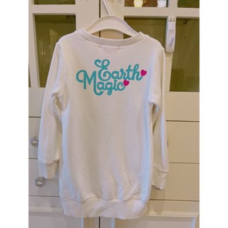 日本購回 正版Earth Magic(EM) 白色可愛蝴蝶結蕾絲口袋小熊純棉長版上衣 洋裝(110CM) | 蝦皮購物