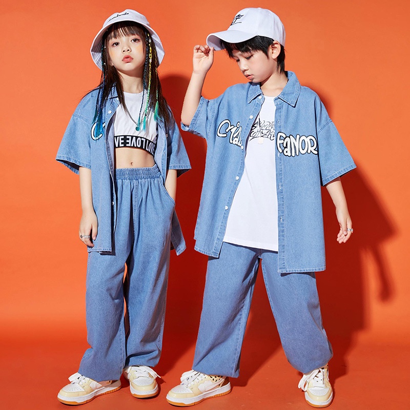 【笑笑鼠街舞1】嘻哈街舞兒童潮服夏季寬鬆牛仔套裝男女童t臺走秀少兒舞蹈表演服 Bb2 蝦皮購物
