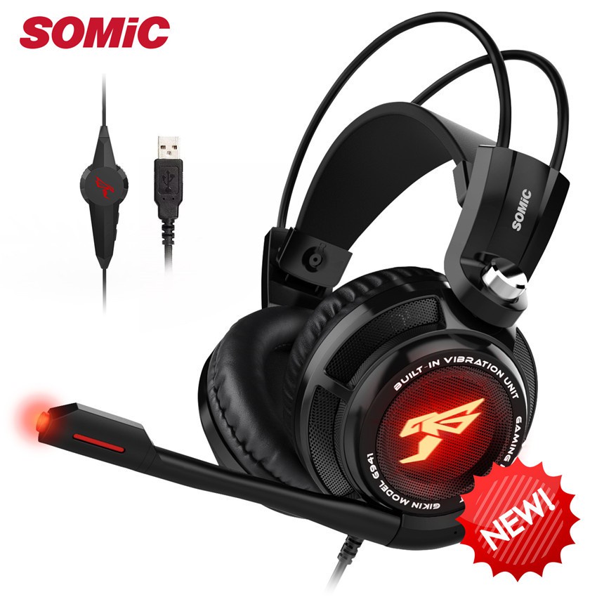 Somic G941 PC 遊戲耳機 USB 7.1 環繞聲遊戲耳機帶麥克風振動 LED 燈適用於電腦筆記本電腦 | 蝦皮購物