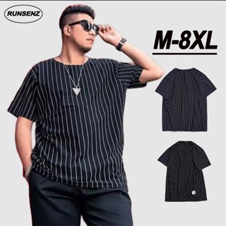 M-8XL 超顯瘦直條紋上衣男 黑色條紋短袖 T恤 大尺碼 寬鬆落肩短t 圓領 休閒 加大尺碼 男生衣服 韓版 | 蝦皮購物