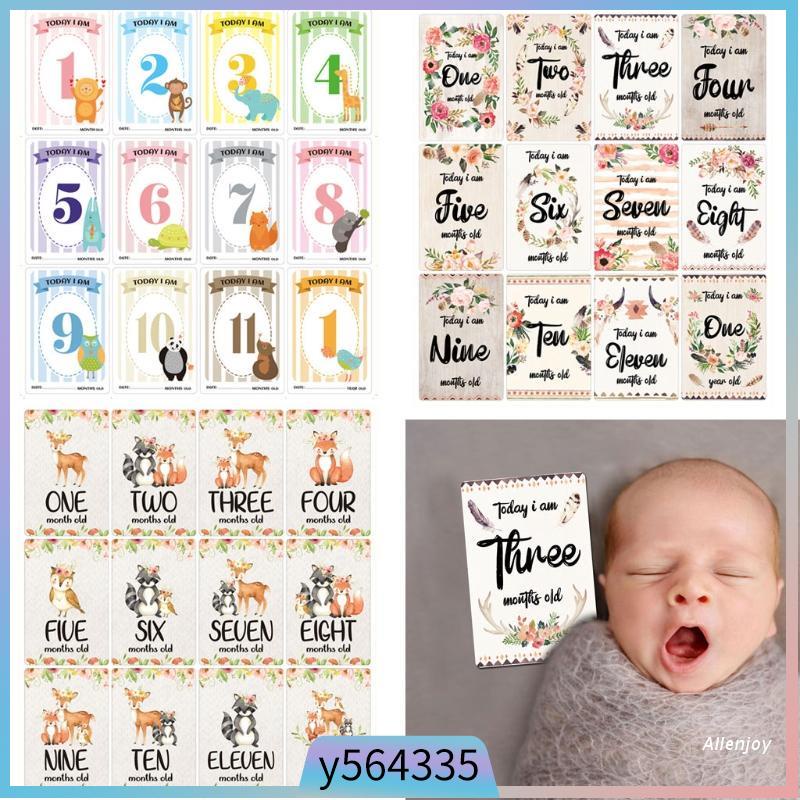 12 Sheet Baby Monthly Milestone Cards Birth to 12 Months Pho | 蝦皮購物