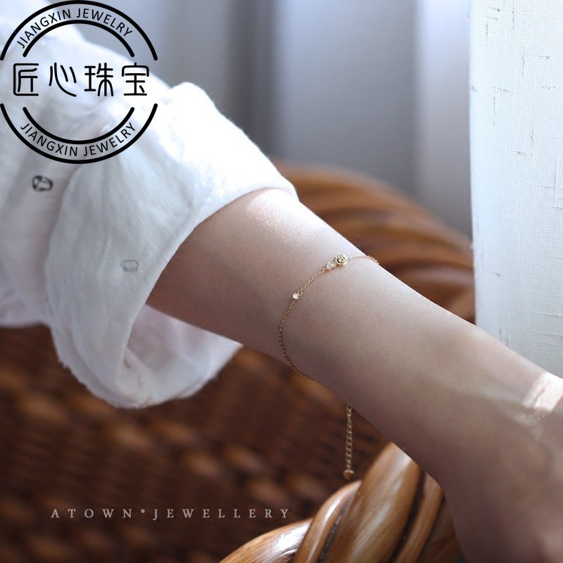 「匠心·純銀手鏈」S925純銀 精緻愛心玫瑰花手鏈 鍍14k黃金簡約手鏈 小浪漫百搭纖細手鏈XZM | 蝦皮購物