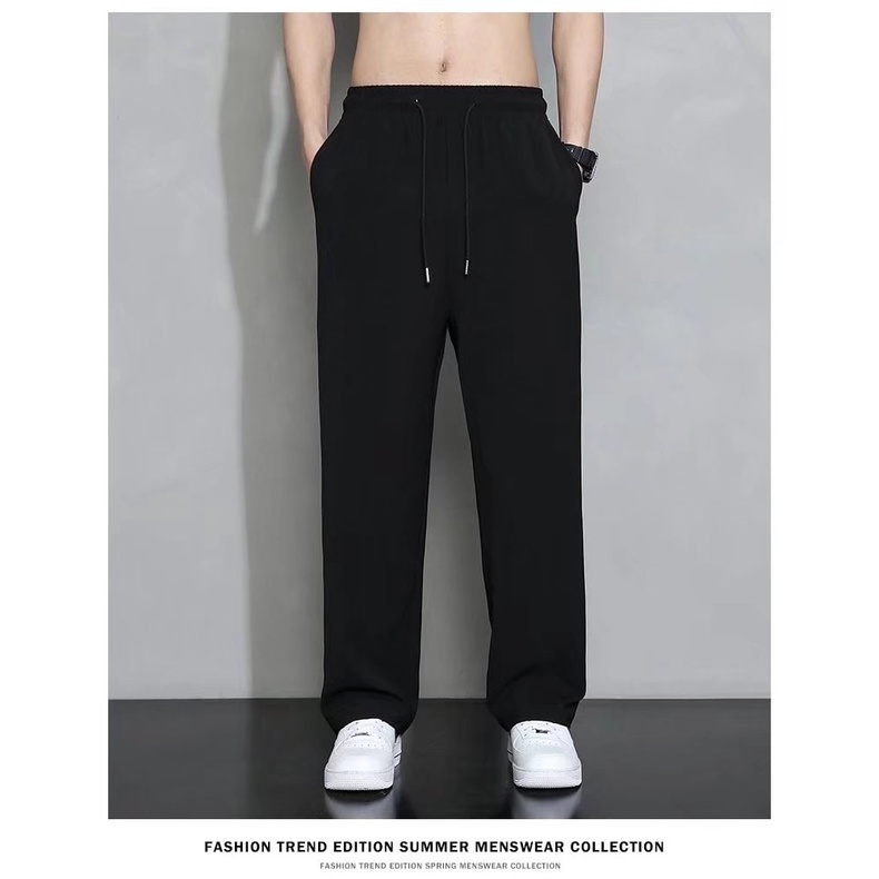 ins潮帥 5XL大尺碼寬褲 韓版冰絲涼感寬鬆老爹褲 抽繩闊腿褲 大尺碼休閒褲 寬鬆直筒長褲 抽繩休閒褲 寬褲 闊腿褲男 | 蝦皮購物