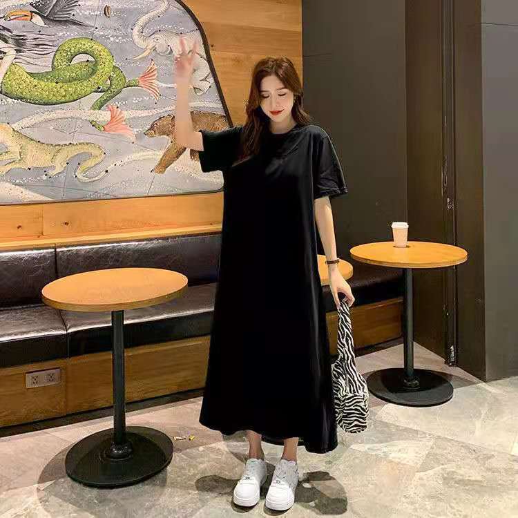 大尺碼洋裝 夏天裙子 特大碼胖mm2-300斤夏季裝寬松短袖T恤遮肚顯瘦連衣裙減齡A字裙女 連身裙 夏天衣服 | 蝦皮購物