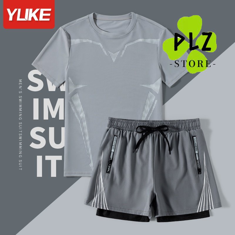 [泳衣] YUKE 泳衣 泳裝【泳衣+泳褲】男士速乾透氣防晒泳衣泳褲兩件套 運動短褲 海灘褲 沙灘褲 游泳褲 | 蝦皮購物