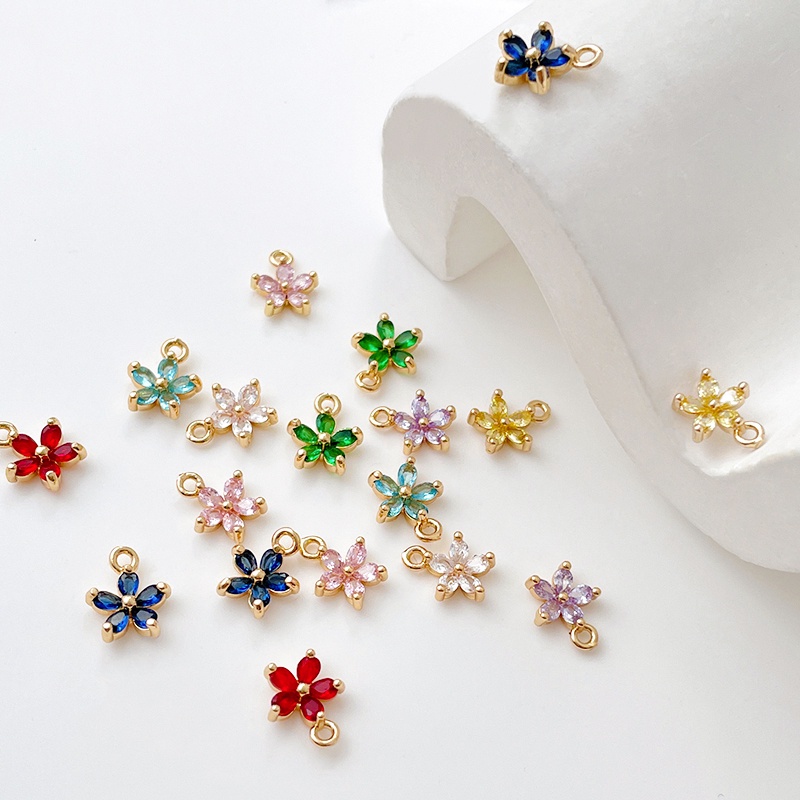 手工飾品DIY手作材料配件 18k包金保色鍍真金彩鋯石紫荊花吊墜diy手工飾品手鍊項鍊耳飾配件 | 蝦皮購物
