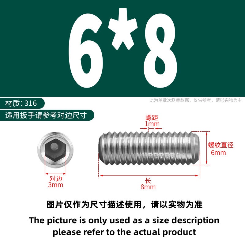 【精品】SUS316不鏽鋼凹端緊定內六角螺絲無頭螺釘M5/M6/M8/M10/M12 | 蝦皮購物