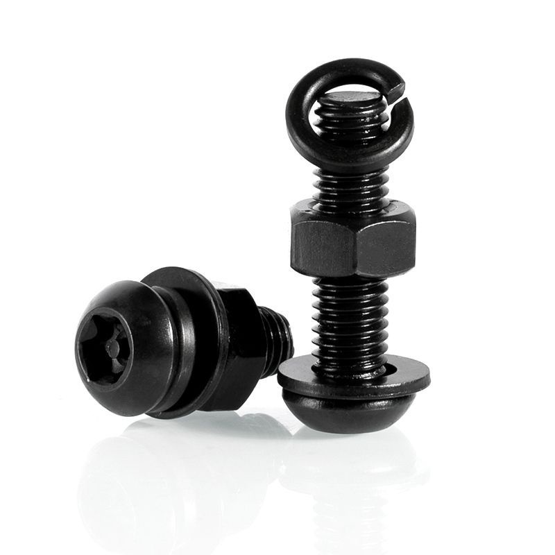 【滿199出貨】黑色304盤頭梅花防盜螺絲螺母 平彈墊組合套裝帶柱 M3M4M5M6M8M10 | 蝦皮購物