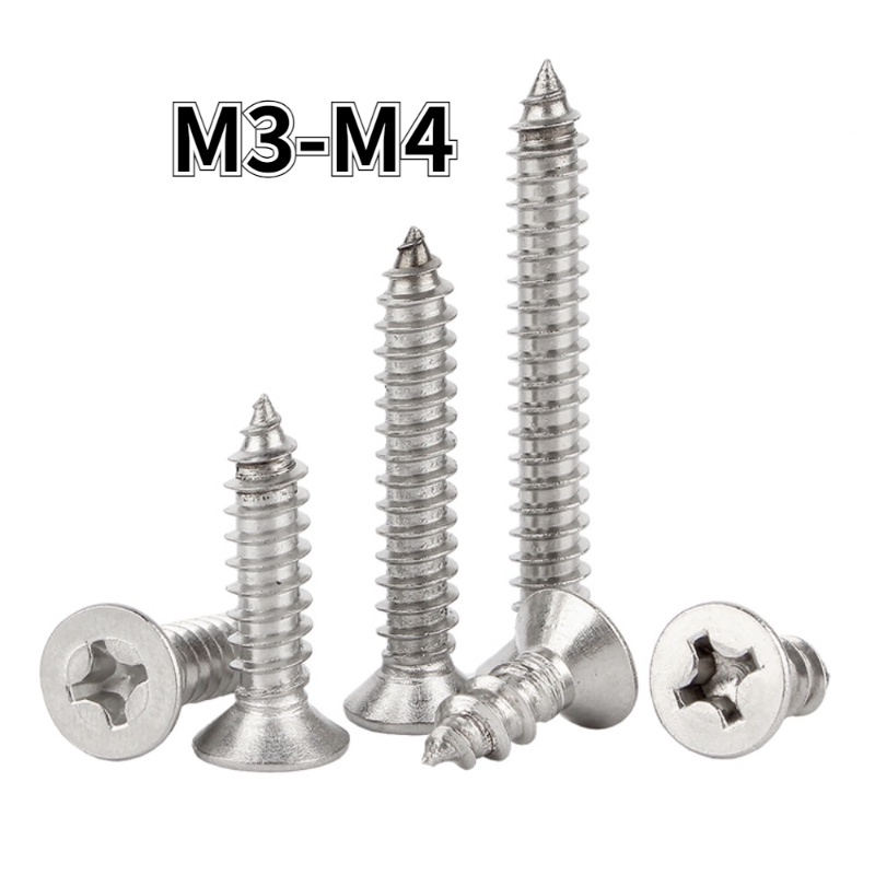 【XJK】 SUS304沉頭十字自攻螺絲 平頭加長十字自攻絲木螺釘 M3-M3.5-M4 | 蝦皮購物