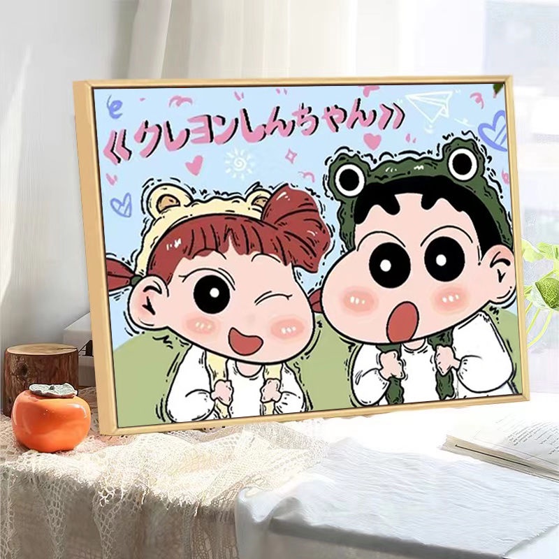 MOZI 新款蠟筆小新diy數字油畫diy兒童卡通情侶房間簡單手繪畫填色畫填充油彩掛畫家居裝飾 | 蝦皮購物